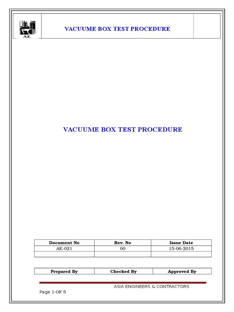 Vacuum Box Test Procedure Guide | PDF | Vacuum | Leak