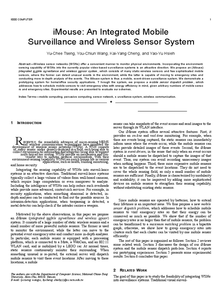 Imouse: An Integrated Mobile Surveillance and Wireless Sensor System ...