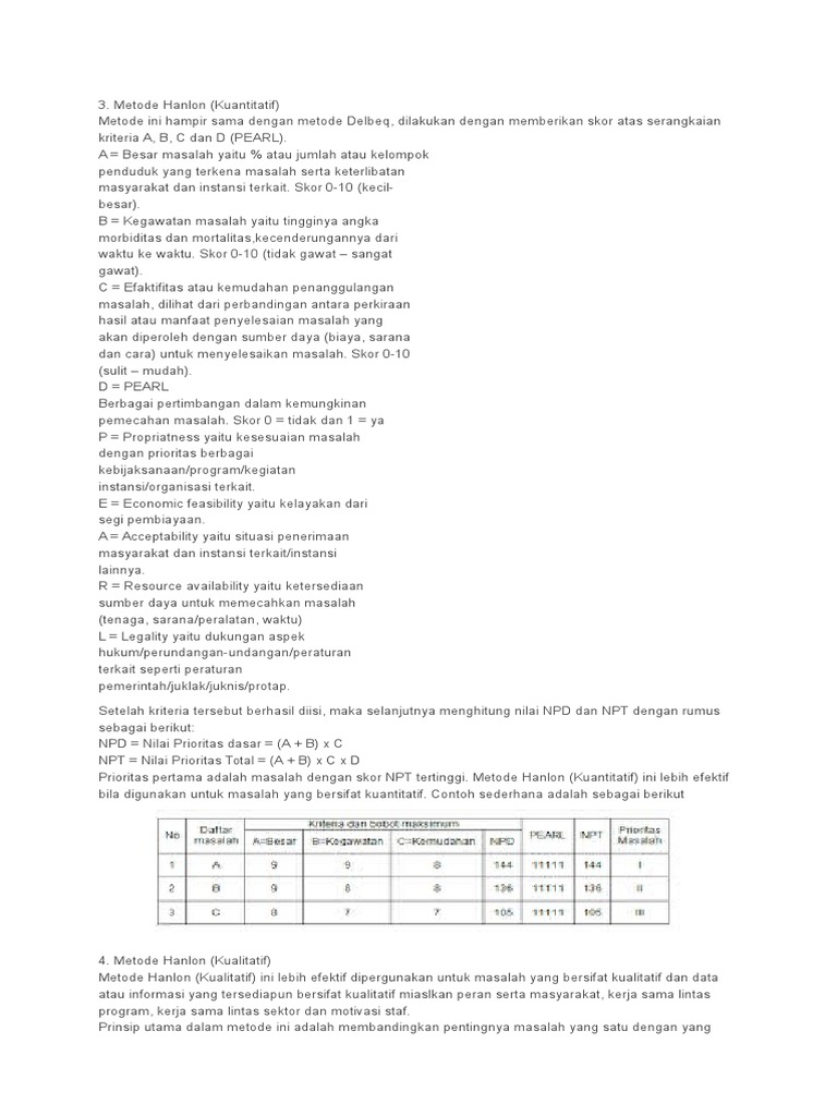Metode Hanlon Dalam Analisa Prioritas Project | PDF