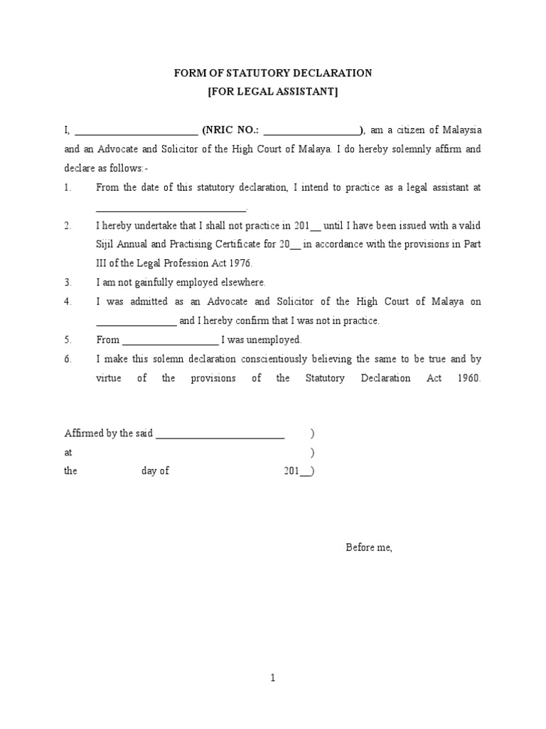 Form of Statutory Declaration | PDF