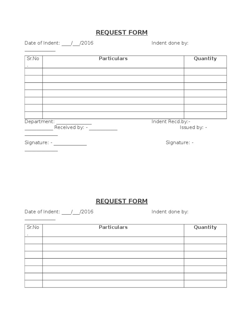 Request Form: Particulars Quantity | PDF