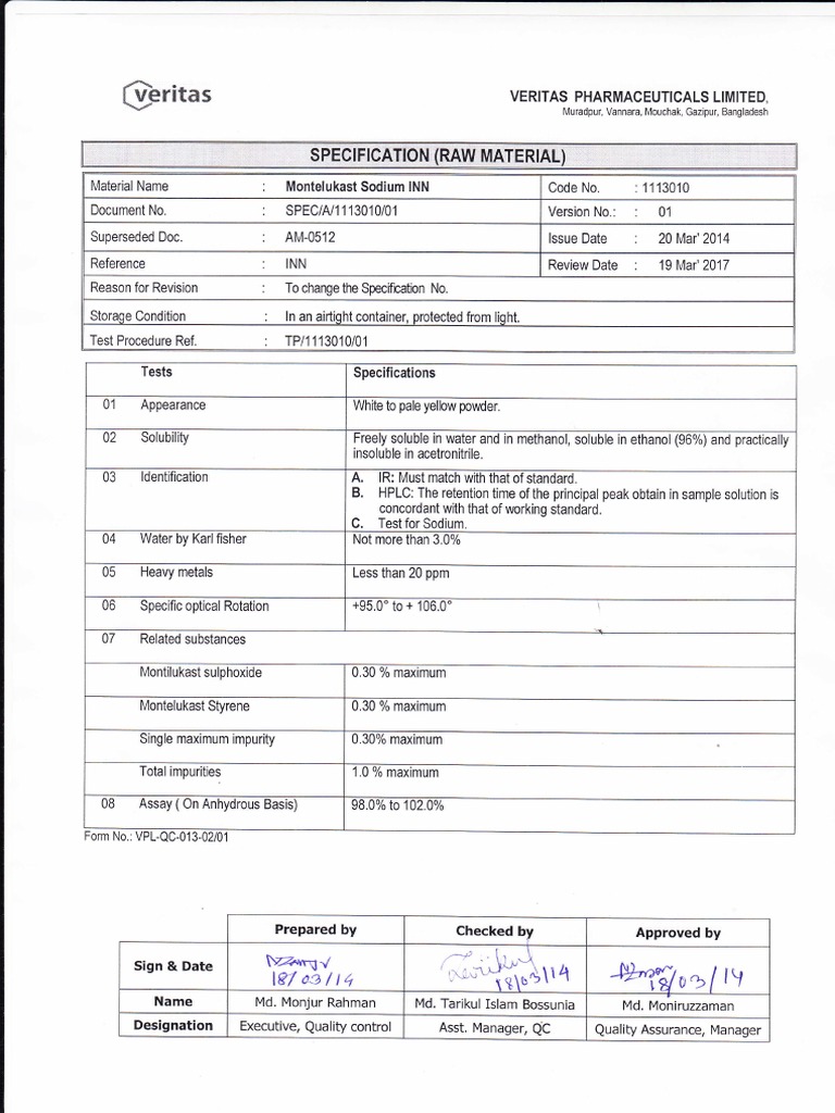 RM - Specification | PDF | Solubility | Chemical Compounds