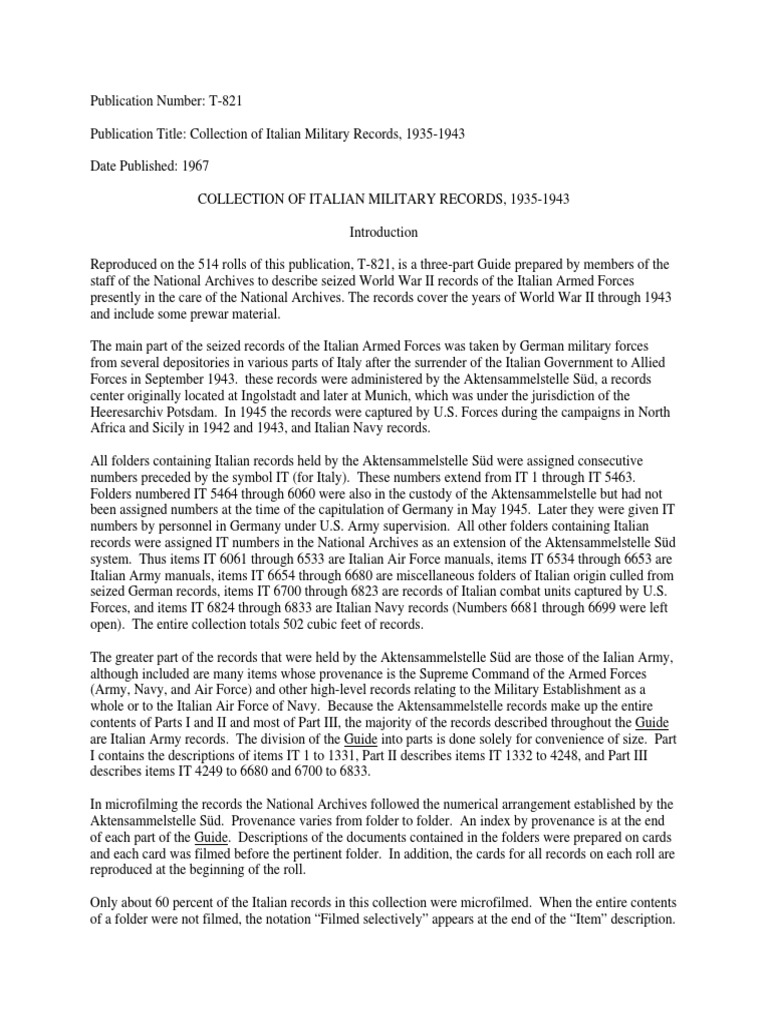 NARA - T821 Italian Documents | PDF | Division (Military) | Regiment