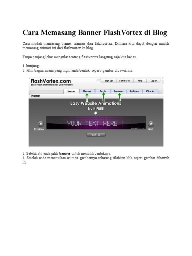 Cara Memasang Banner FlashVortex Di Blog | PDF