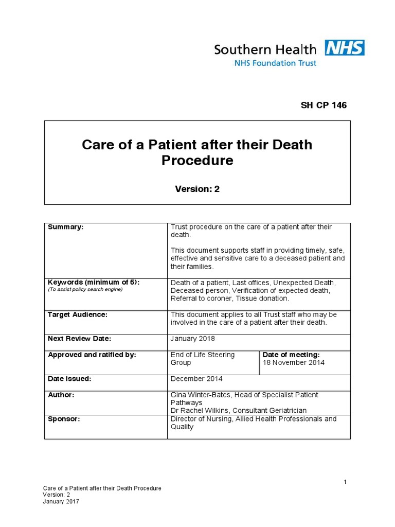 SH CP 146 Care of A Patient After Their Death Procedure V2 Jan 2017 ...