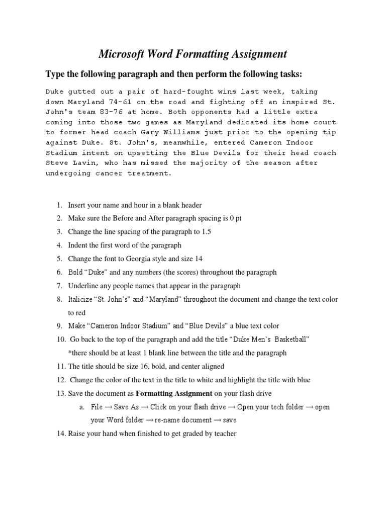 Ms Word Formatting Assignment Paragraph Microsoft Word 