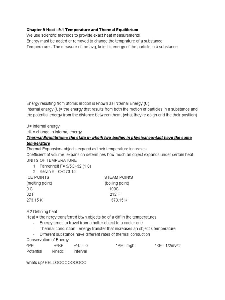 Chapter 9 Heat - 9.1 Temperature and Thermal Equilibrium | PDF ...