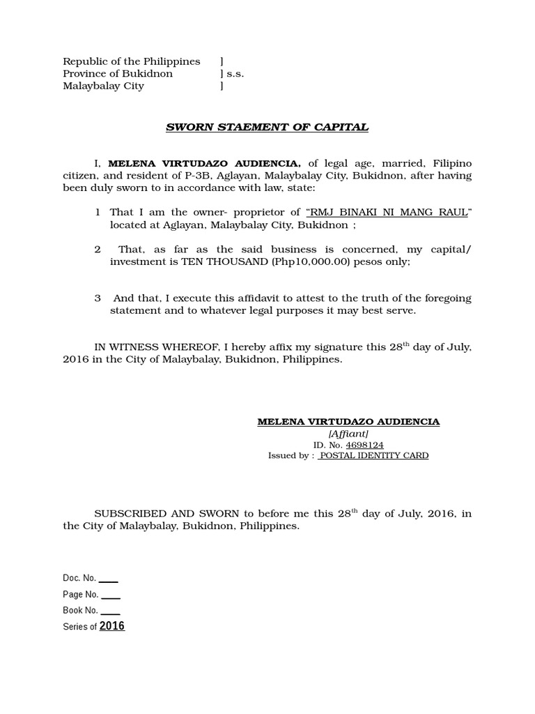 Sworn Statement of Capital | PDF | Affidavit | Access Control