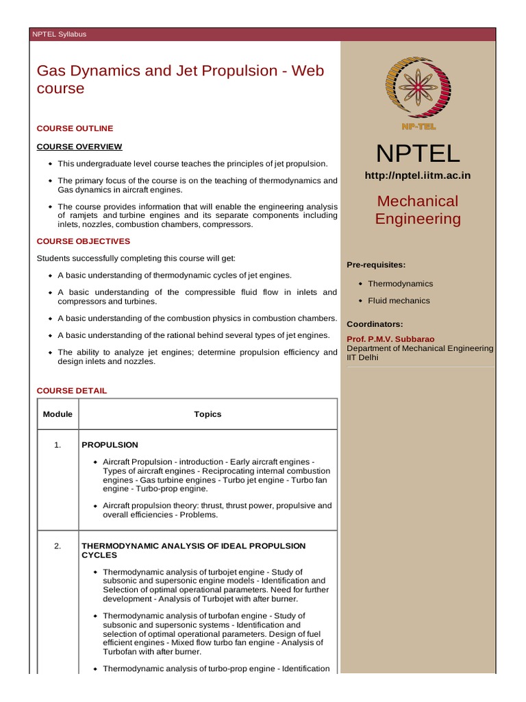 Nptel: Gas Dynamics and Jet Propulsion - Web Course | PDF | Jet Engine ...
