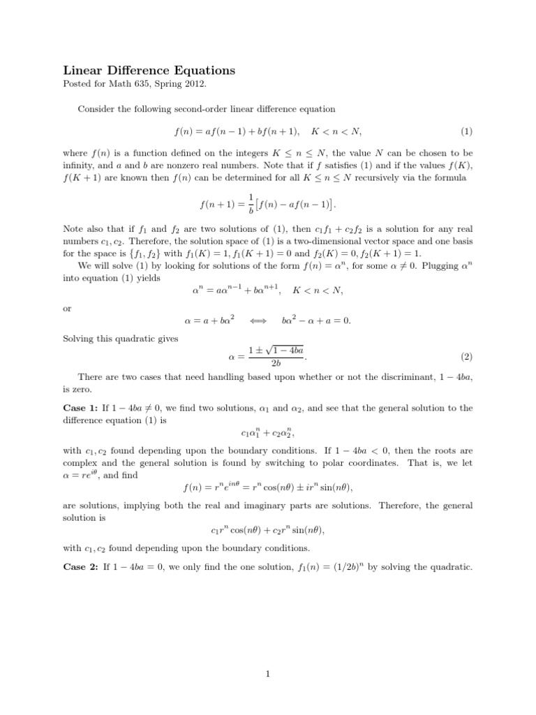Difference Equations PDF | PDF | Recurrence Relation | Quadratic Equation Difference Equations PDF | PDF | Recurrence Relation | Quadratic Equation