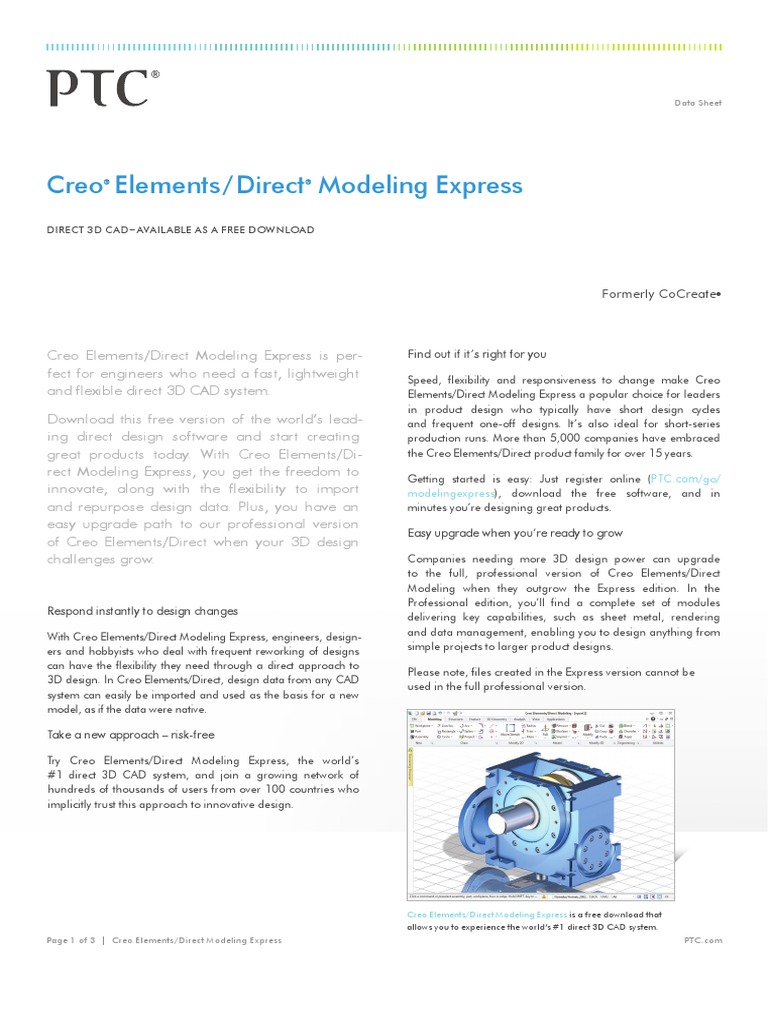 Creo Elements/Direct Modeling Express: Direct 3D Cad - Available As A ...