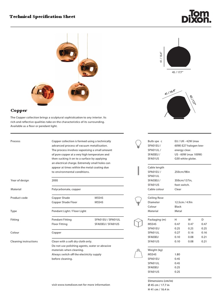 Tom Dixon Copper Specification | PDF | Copper | Metals