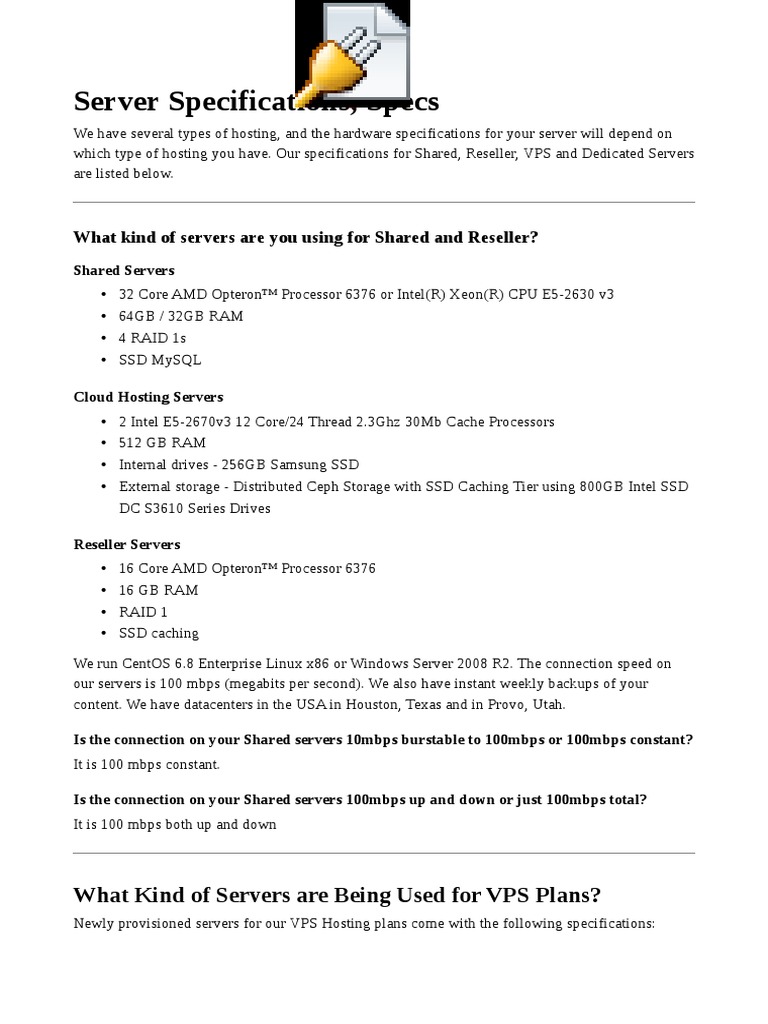 Server Specifications, Specs: What Kind of Servers Are You Using For ...