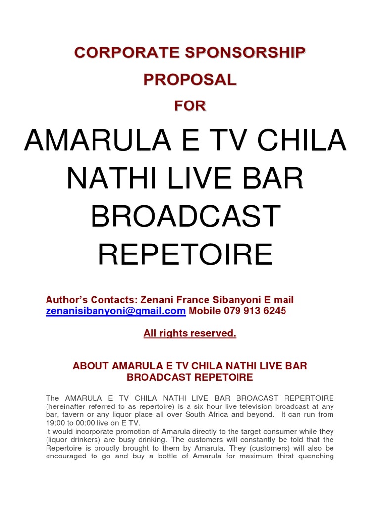 Corporate Sponsorship Proposal Television Program | Tavern | Advertising