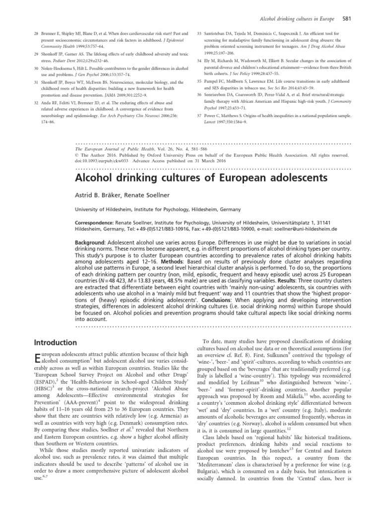 Adolescent Alcohol Drinking Cultures in Europe | PDF | Distilled ...