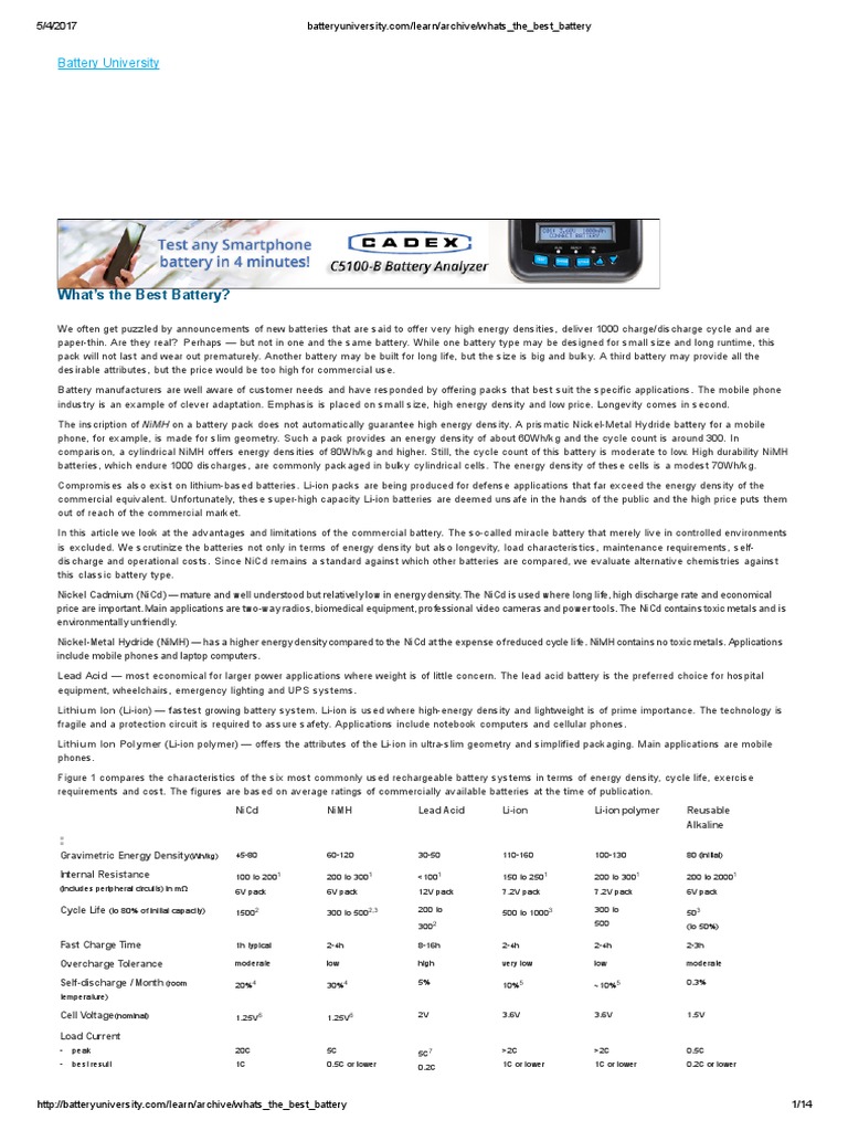 Battery University | PDF | Battery (Electricity) | Rechargeable Battery