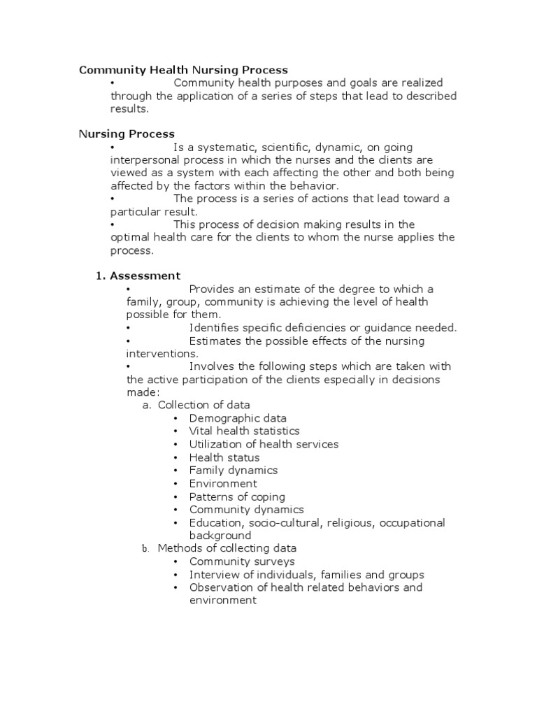 Community Health Nursing Process Steps | PDF | Health Care | Nursing