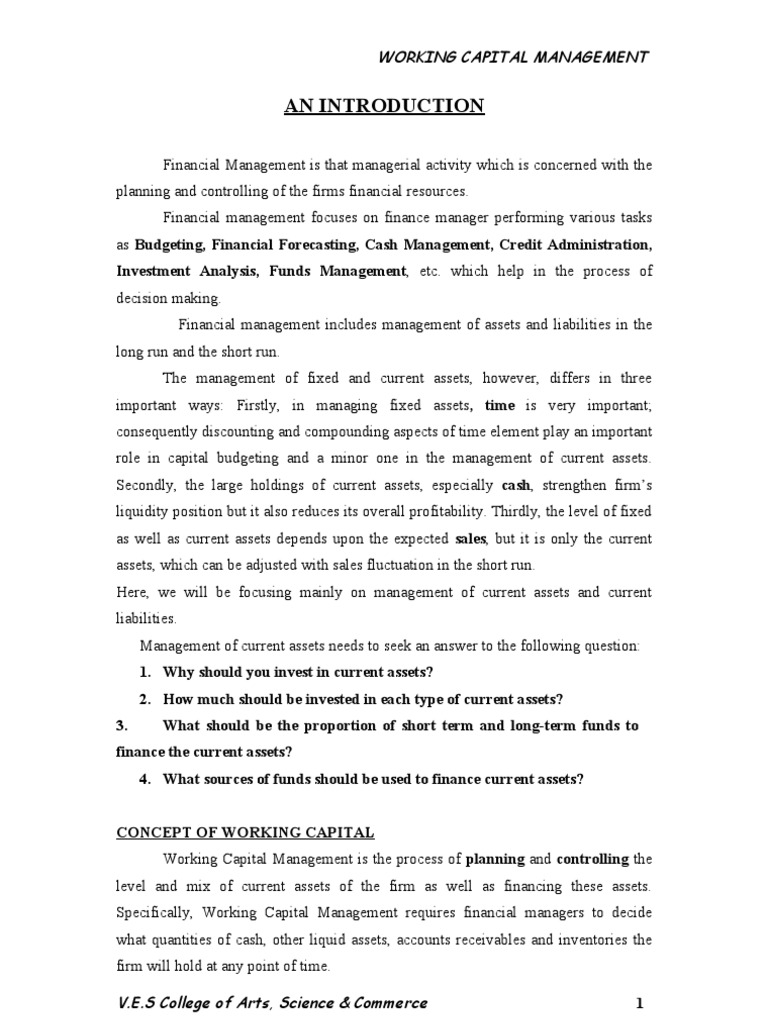 Working Capital Management Essentials | PDF | Working Capital | Debits ...