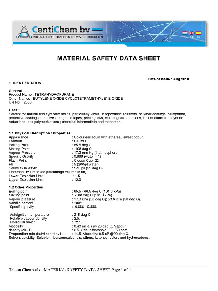 Material Safety Data Sheet: Date of Issue: Aug 2010 1. Identification ...
