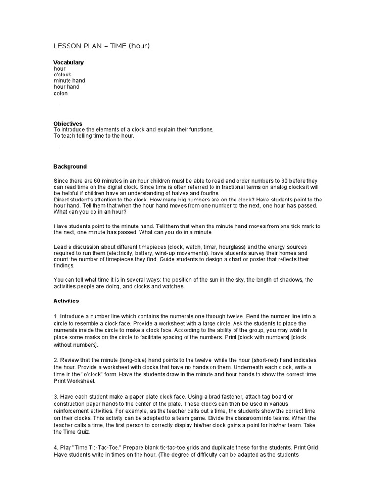 Lesson Plan - Time | PDF | Clock | Cognition