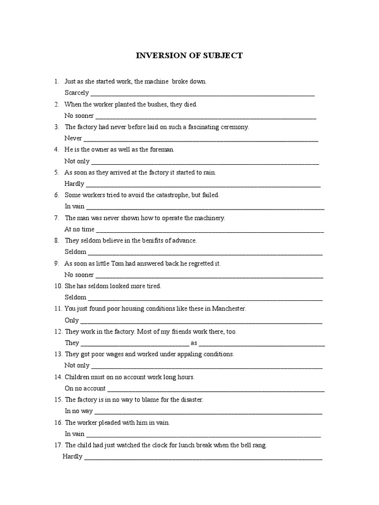 A - Inversion of Subject-Exercises | PDF