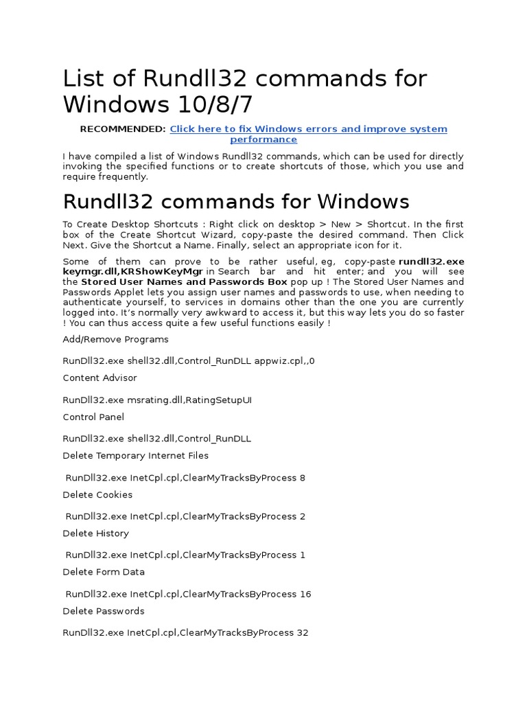 List of Rundll32 Commands For Windows 10 | PDF | Utility Software ...