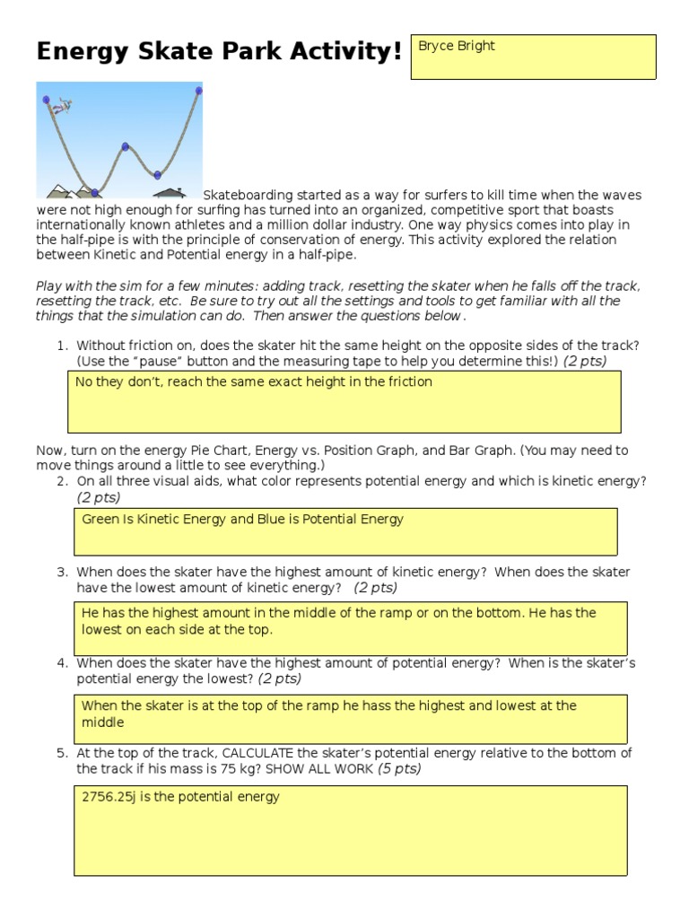 Activity - Energy Skate Park Activity Short 12 Grade Physics | PDF ...