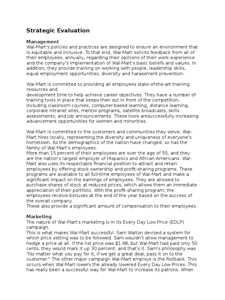 Strategic Evaluation: Management | PDF | Walmart | Revenue