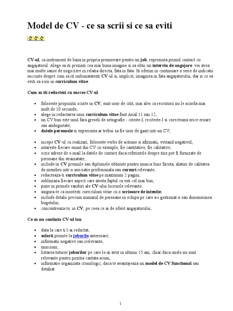 Ce Sa Scri Si Ce Nu in CV