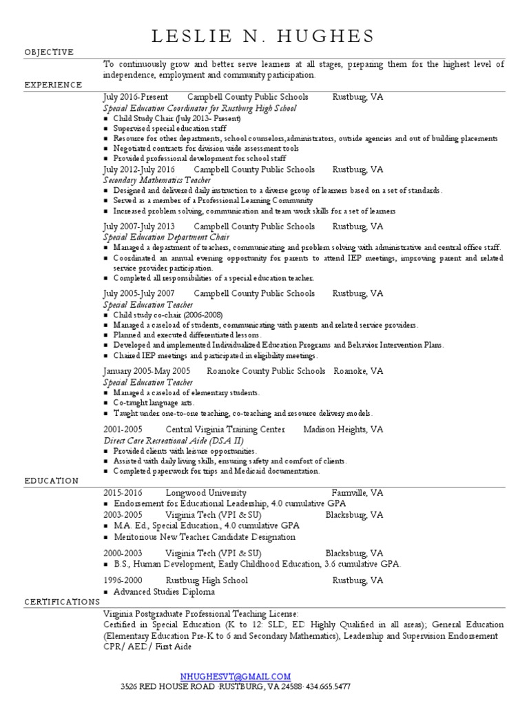 Resume 5 16 | PDF | Individualized Education Program | Teachers