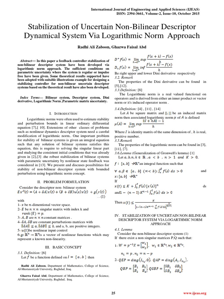 IJEAS0210015 | PDF | Nonlinear System | Matrix (Mathematics)