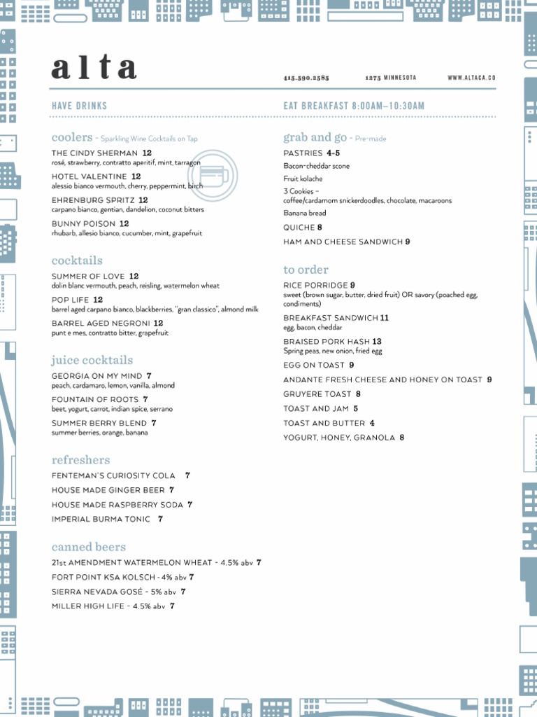 Alta Menu | PDF