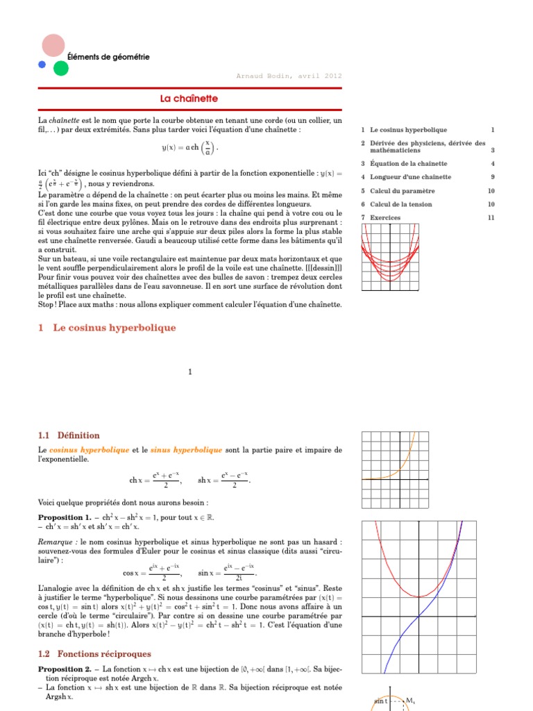 Équation de la chaînette en maths | PDF | Géométrie différentielle ...
