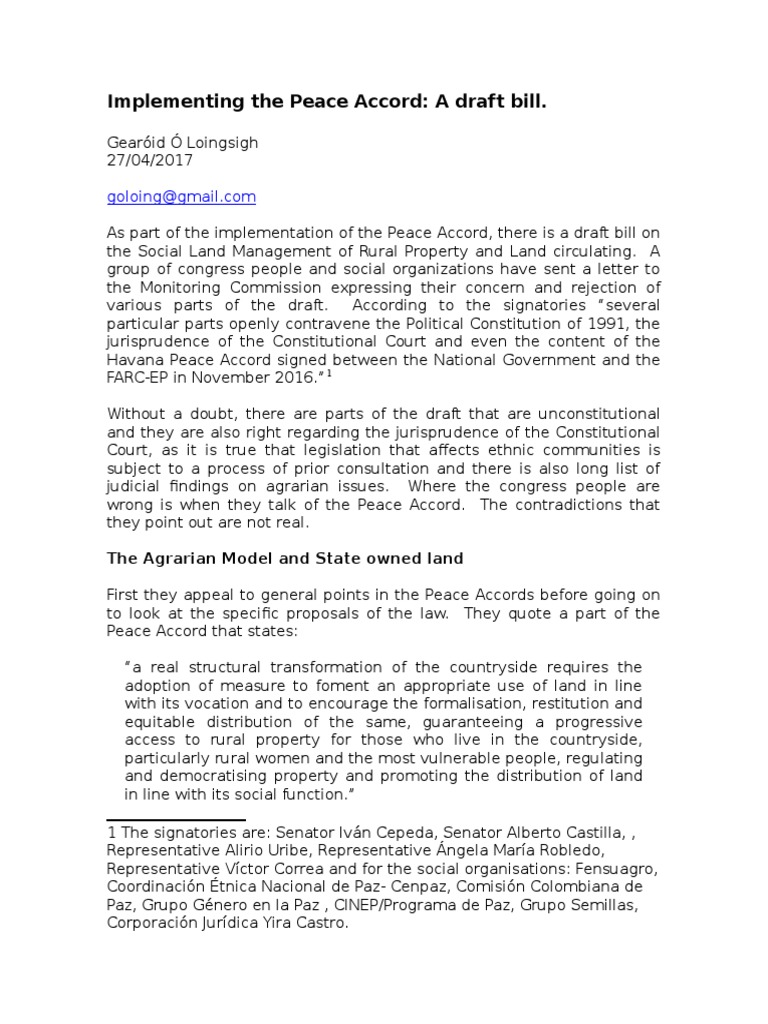 Implementing The Peace Accord | PDF | Farc | Public Sphere