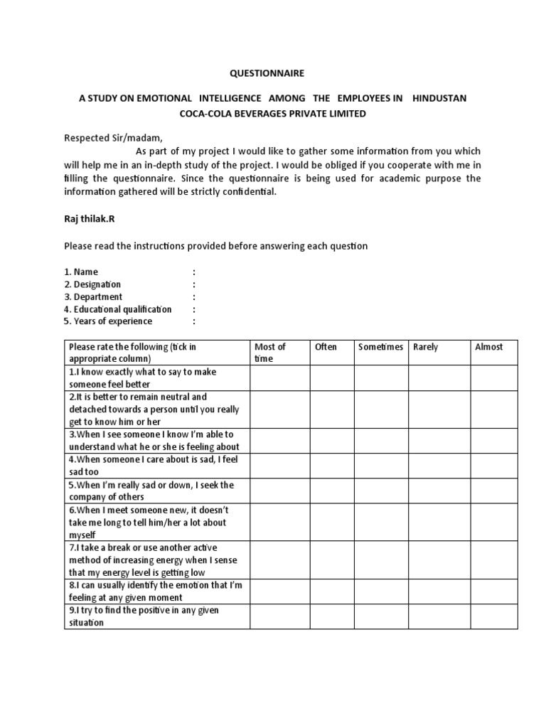 Emotional Intelligence Questionnaire | Descargar gratis PDF | Emotions ...