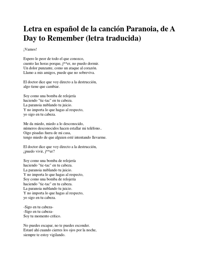 Letra en Español de La Canción Paranoia | Música grabada | Ocio ...