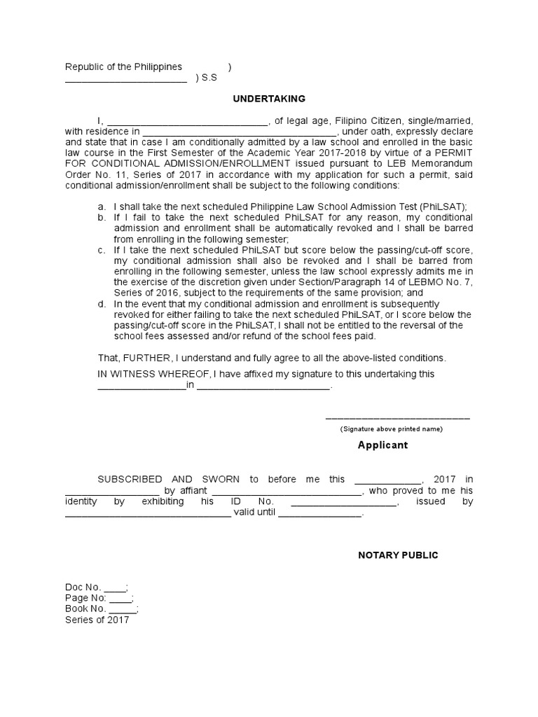 Undertaking - Philsat | PDF | Notary Public | Virtue