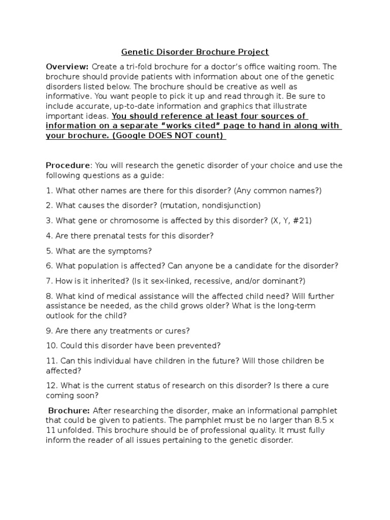 Genetic Disorder Brochure Guide | PDF | Genetic Disorder | Medicine