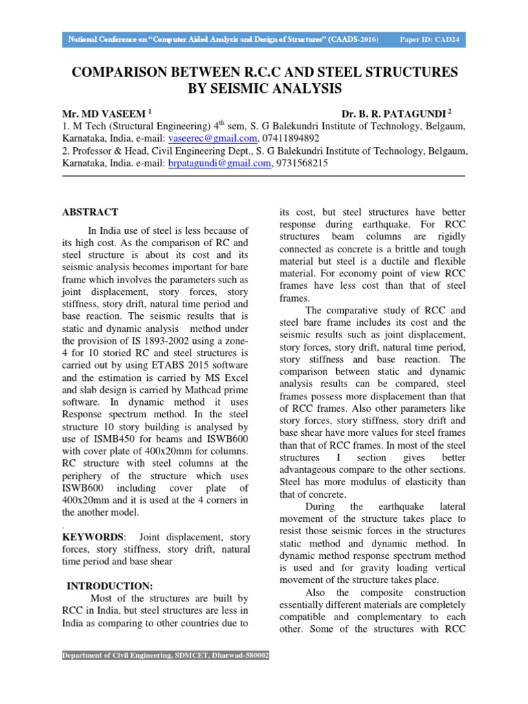 Comparison Between R.C.C and Steel Structures by Seismic Analysis | PDF ...