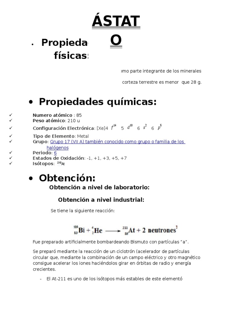 Propiedades y Usos del Ástato (At) | PDF | Ciencia y matemáticas