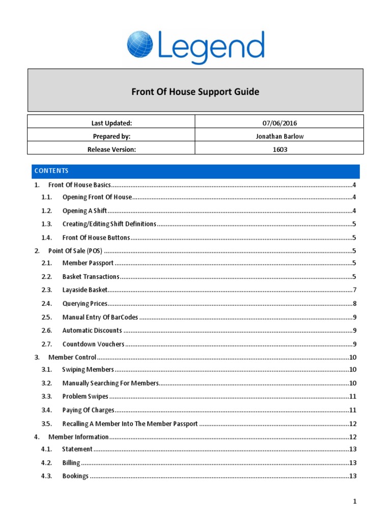 Front of House Support Guide | PDF | Point Of Sale | Financial Transaction