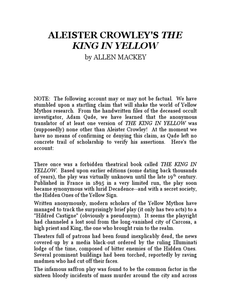 Aleister Crowley's The King in Yellow | PDF | Classics
