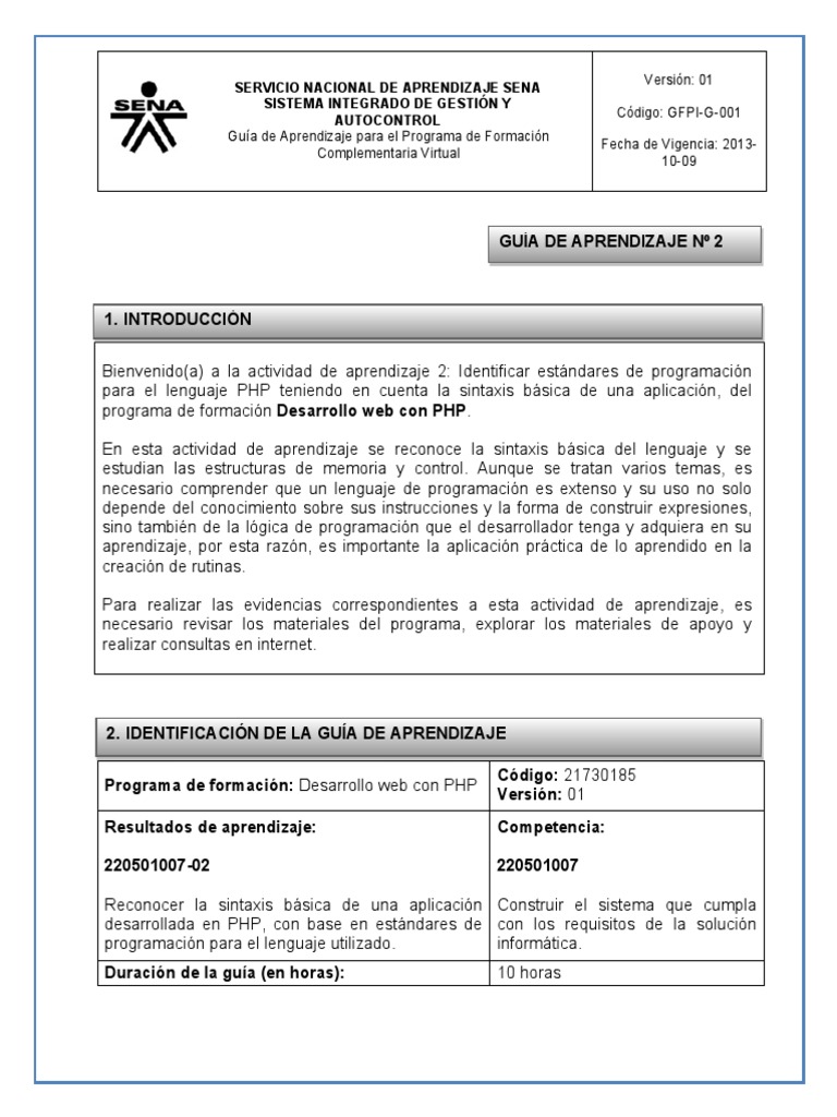 Guia Aprendizaje 2 | PDF | Lenguaje de programación | Php
