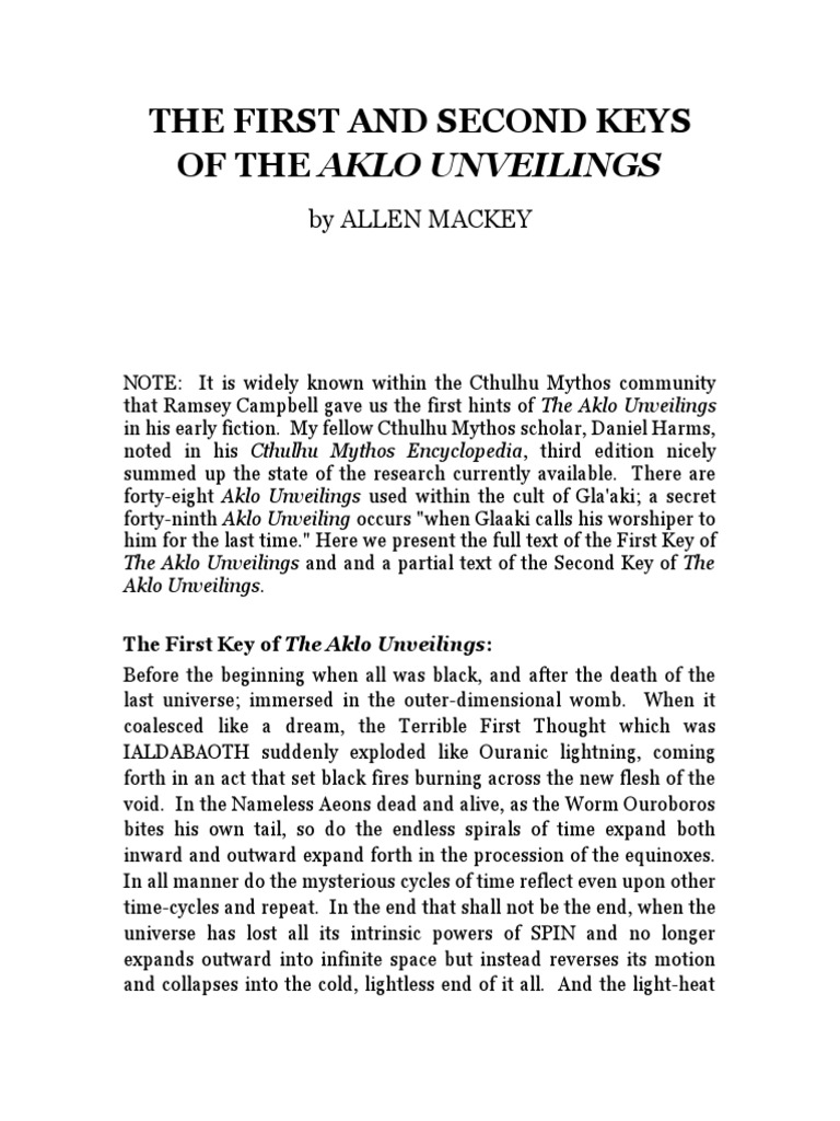The Aklo Unveilings - The First and Second Key by Allen Mackey | PDF ...