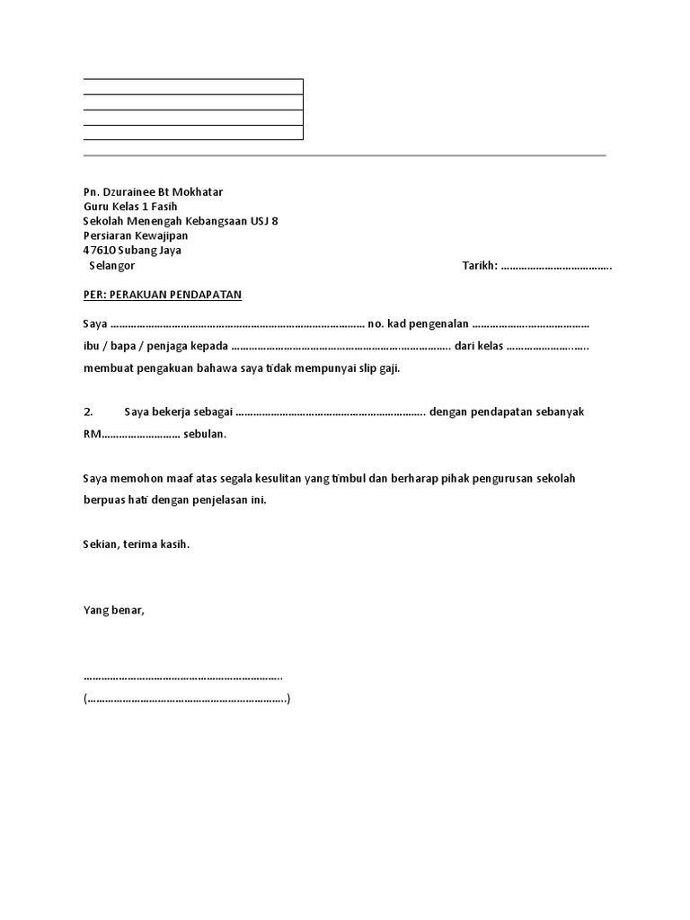 Surat Perakuan Pendapatan Bekerja Sendiri | PDF