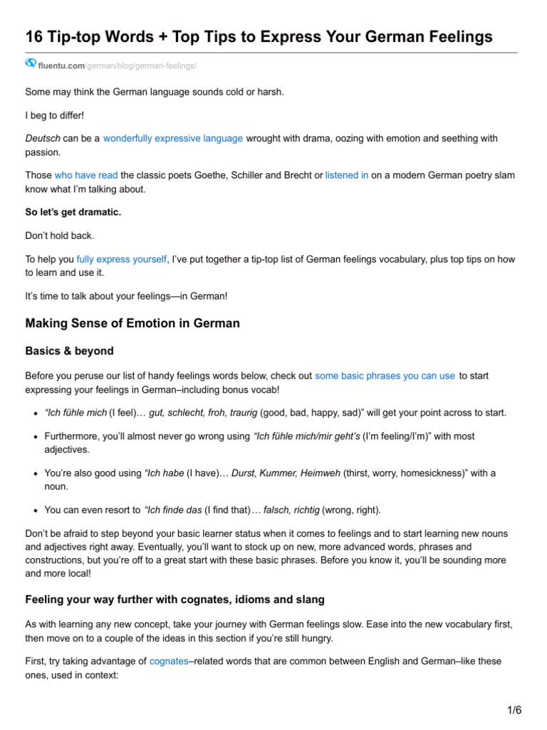 16 Tip Top Words Top Tips To Express Your German Feelings | PDF | Idiom ...