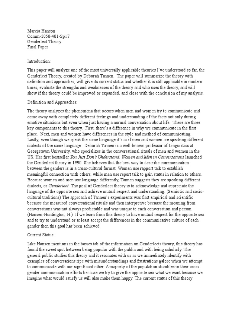 Genderlect Theory Final Draft | PDF | Gender | Gender Studies