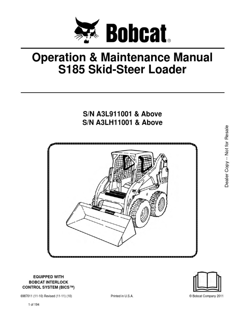 Bobcat s185 Manual PDF | PDF | Loader (Equipment) | Internal Combustion ...