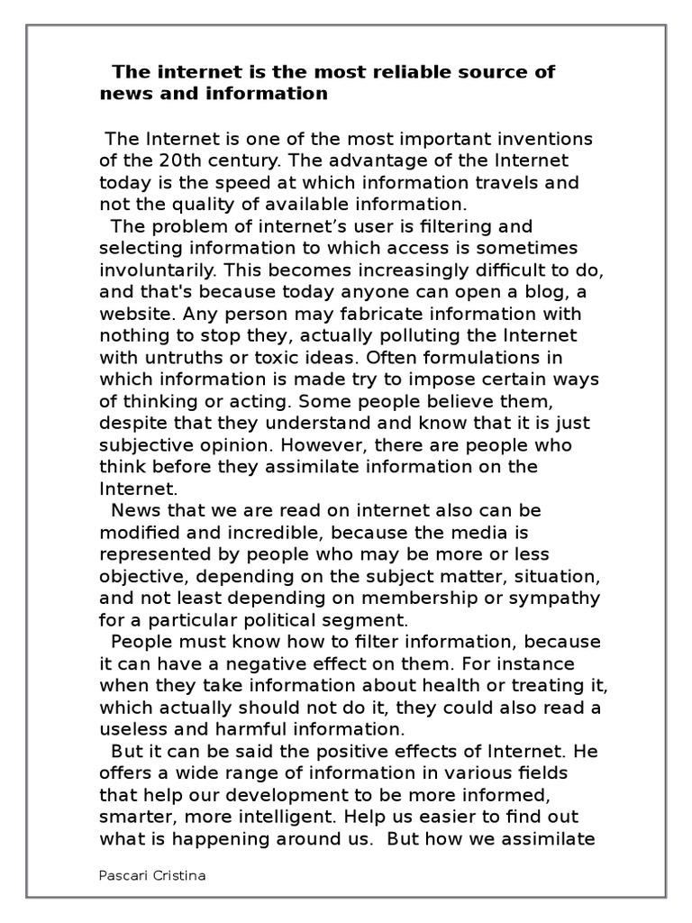 The Internet Is The Most Reliable Source of News and Information | PDF
