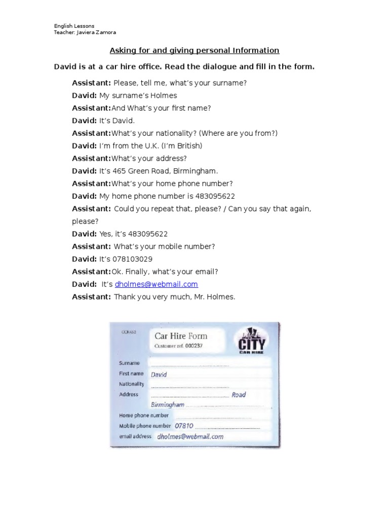 Asking For and Giving Personal Information | PDF | Language Arts ...